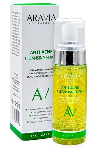 Aravia laboratories anti-acne пенка для умывания с коллоидной серой и экстрактом женьшеня 150 мл 2уп