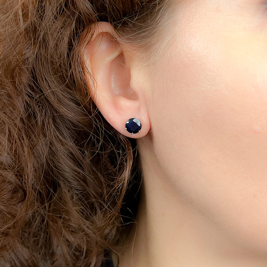 Серьги пусеты, желтое золото, 375 проба, сапфир