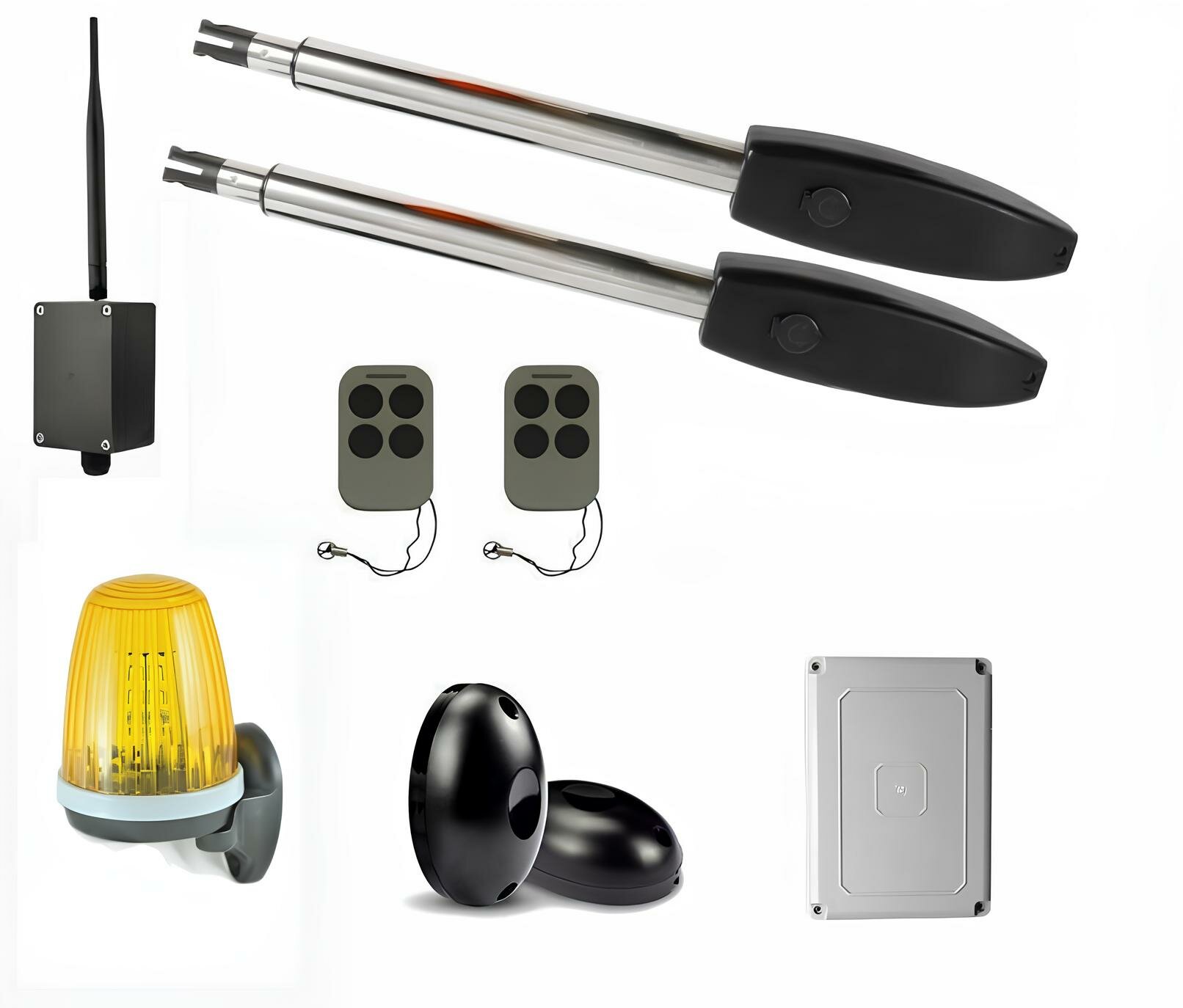 Автоматика для распашных ворот KSW-2500 FULL-3K-BT, комплект: 2 привода, блок управления, 2 пульта, фотоэлементы, лампа, Bluetooth-модуль