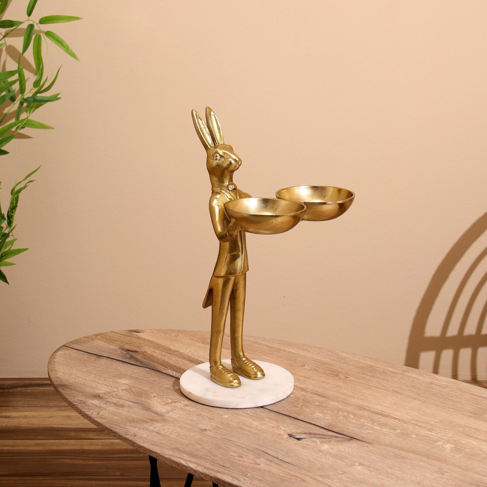 Конфетница двойная «Кролик угощает», 19×26×48 см, алюминий, мрамор