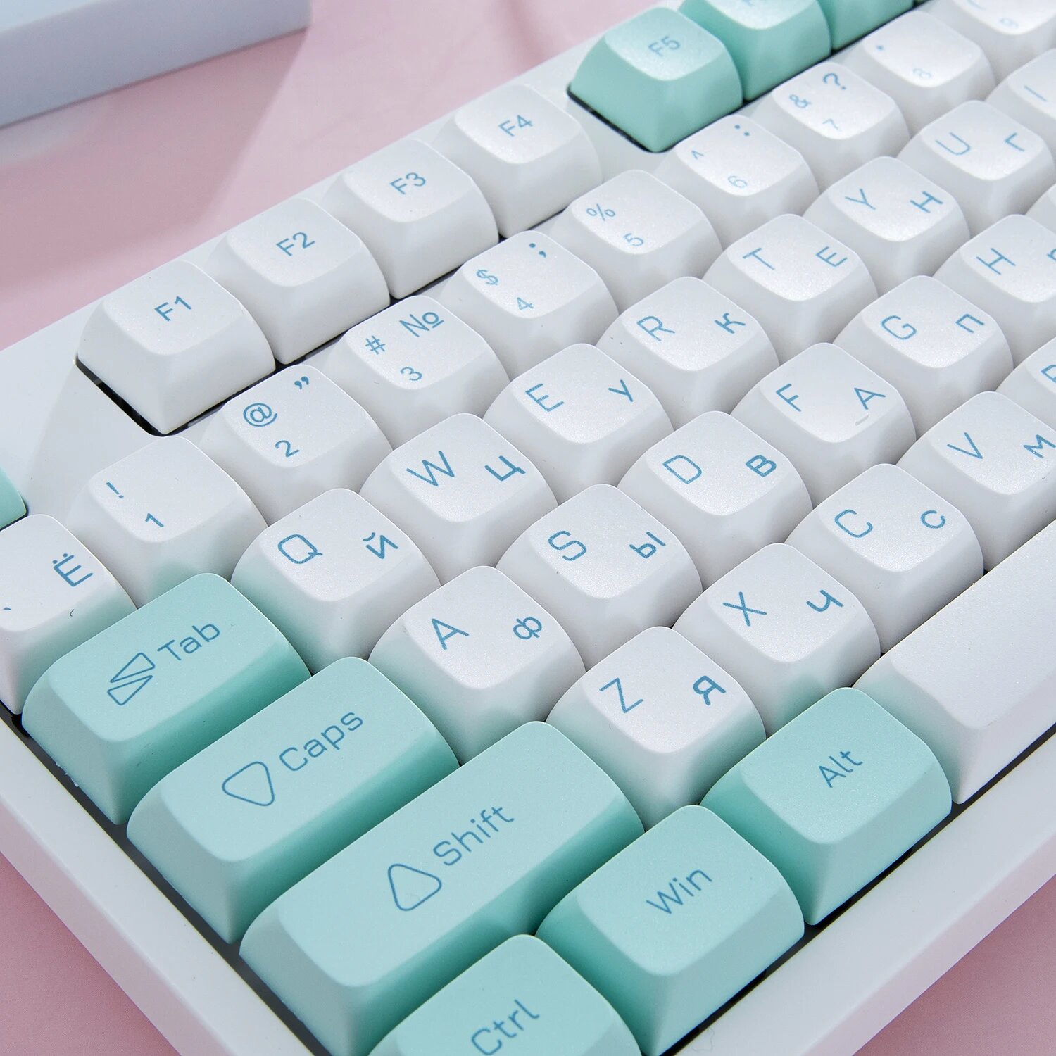 Кейкапы MAIMOOO (английские/русские) XDA Ice Crystal Mint PBT Dye-Sub для механических Russian keys