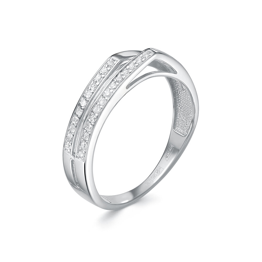 Кольцо дорожка, белое золото, 585 проба, родирование, бриллиант