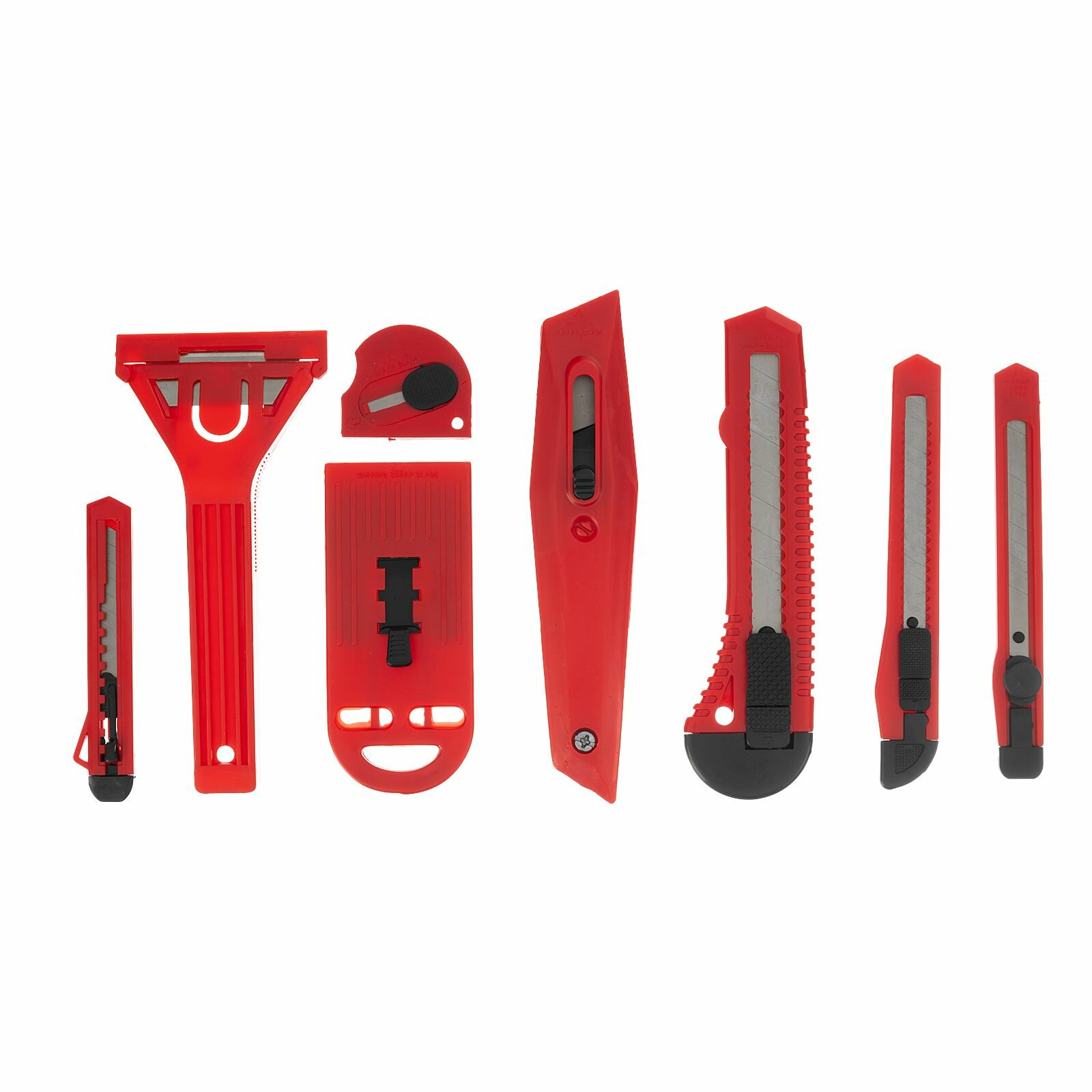 Набор ножей MATRIX выдвижные лезвия, 9 мм 3 шт, 18 мм 2 шт, скребки 40 и 52 мм (78991)