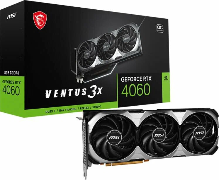 Видеокарта MSI GeForce RTX 4060 Ventus 3X 8GB, цвет серый/черный