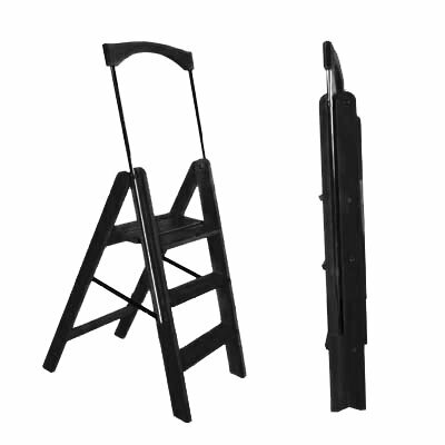 Стремянка деревянная орлан для дома, три ступени, черный