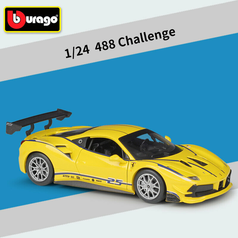 Модель автомобиля из сплава 1:24 масштаба 488 Challenge Желтый гоночный автомобиль Гонки Леман 24 часа 2023