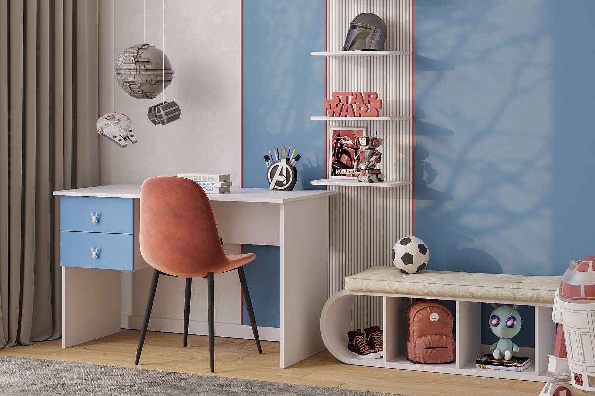 Письменный стол МебельЛэнд24 Банни - 1 МДФ Пастельно-Синий 120x60x75