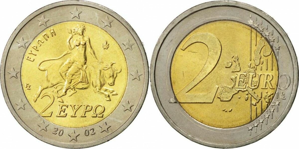 Греция 2 евро, 2002-2006 Европа и бык XF