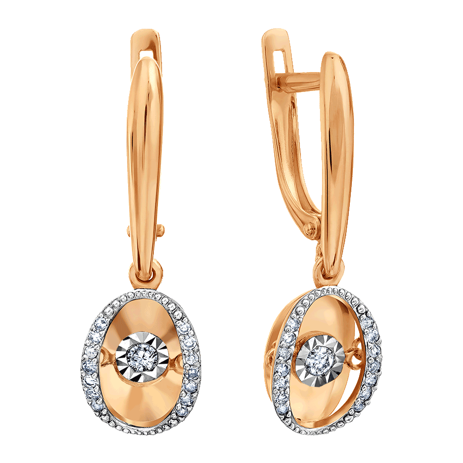 Серьги, красное золото, 585 проба, бриллиант