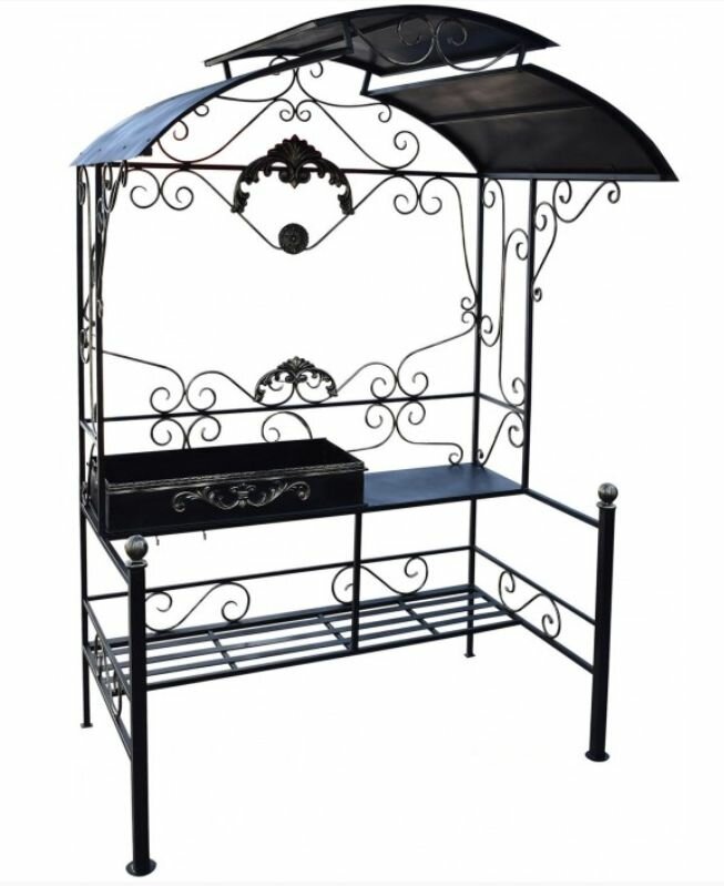 Мангал с крышей и столиком для дачи металлический, мангальная зона кованая 5 мм