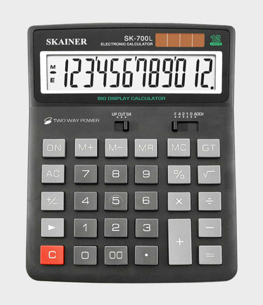Калькулятор 12 разр. Skainer настольный проф. двойное питание, черный