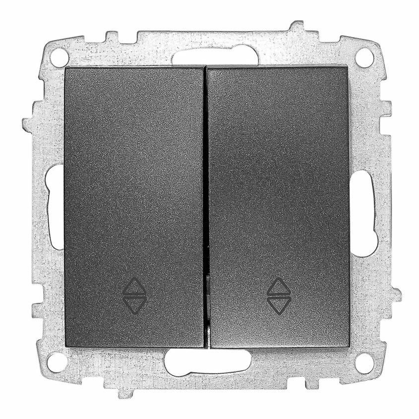 Выключатель проходной (механизм) EL-BI Zena Vega Silverline двухклавишный без рамки черный/дымчатый с/п 609-011100-211