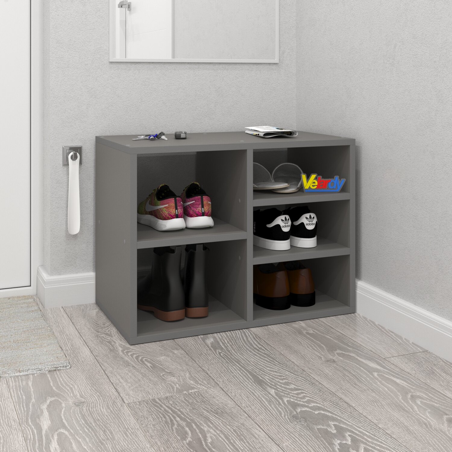 Обувница напольная, с полкой, Velardy Shoes Save, 60x35x45см, серый