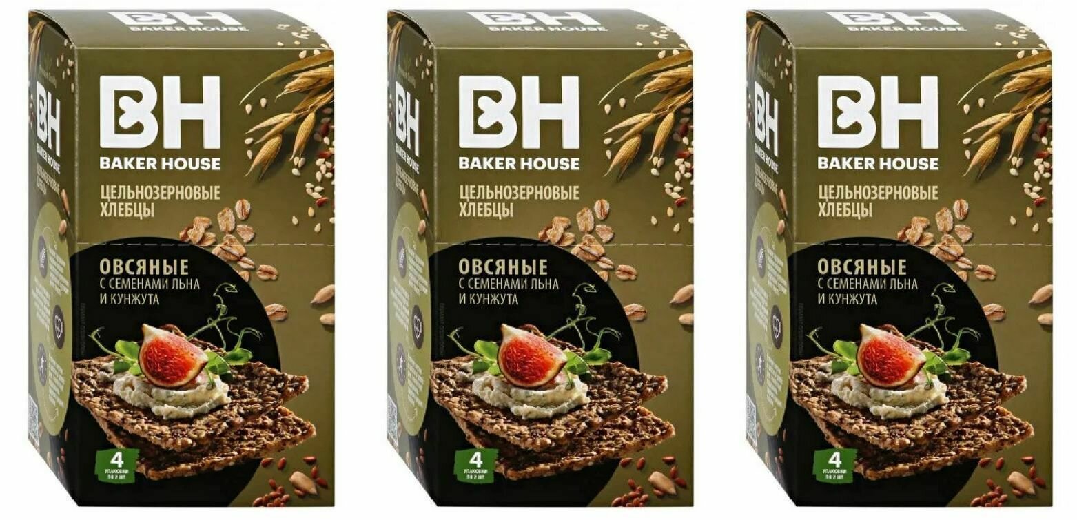 Baker House Хлебцы овсяные с семенами льна, подсолнечника, Скандинавские, 180 г, 3 уп