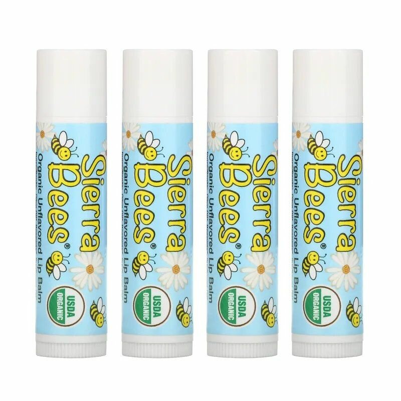 Набор бальзамов для губ Sierra Bees, органический, без аромата, 4 штуки