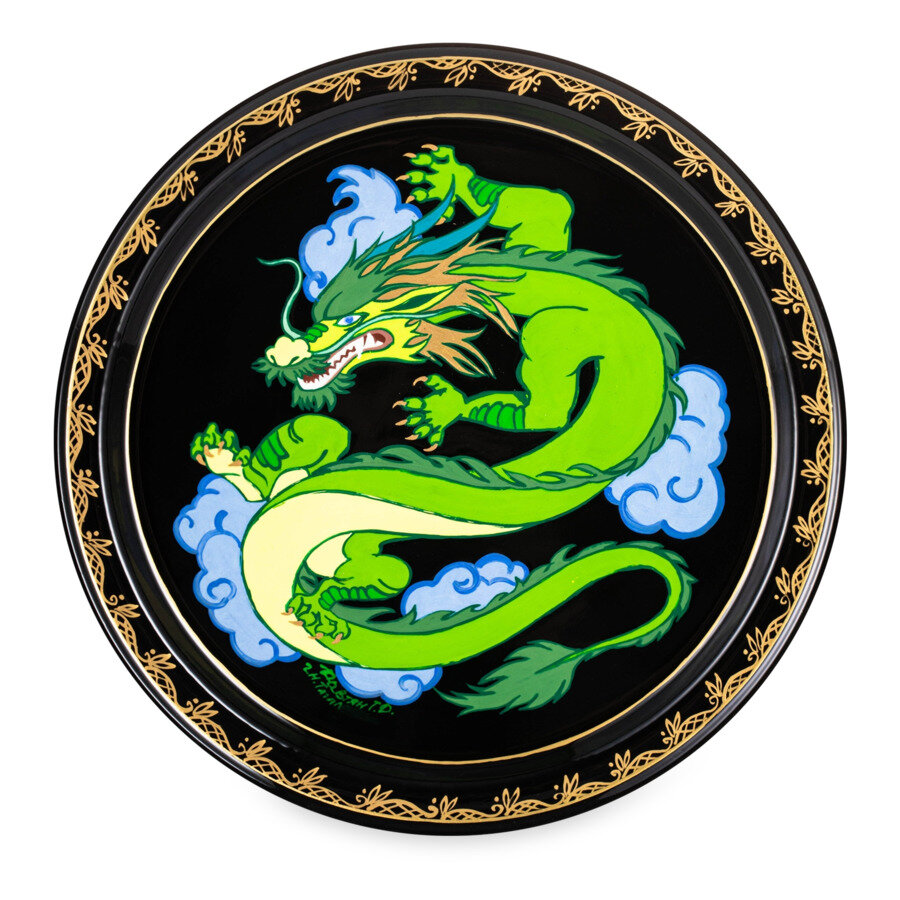 Поднос сервировочный круглый Тагильский поднос Дракон 17 см, сталь нержавеющая, черный, п/к