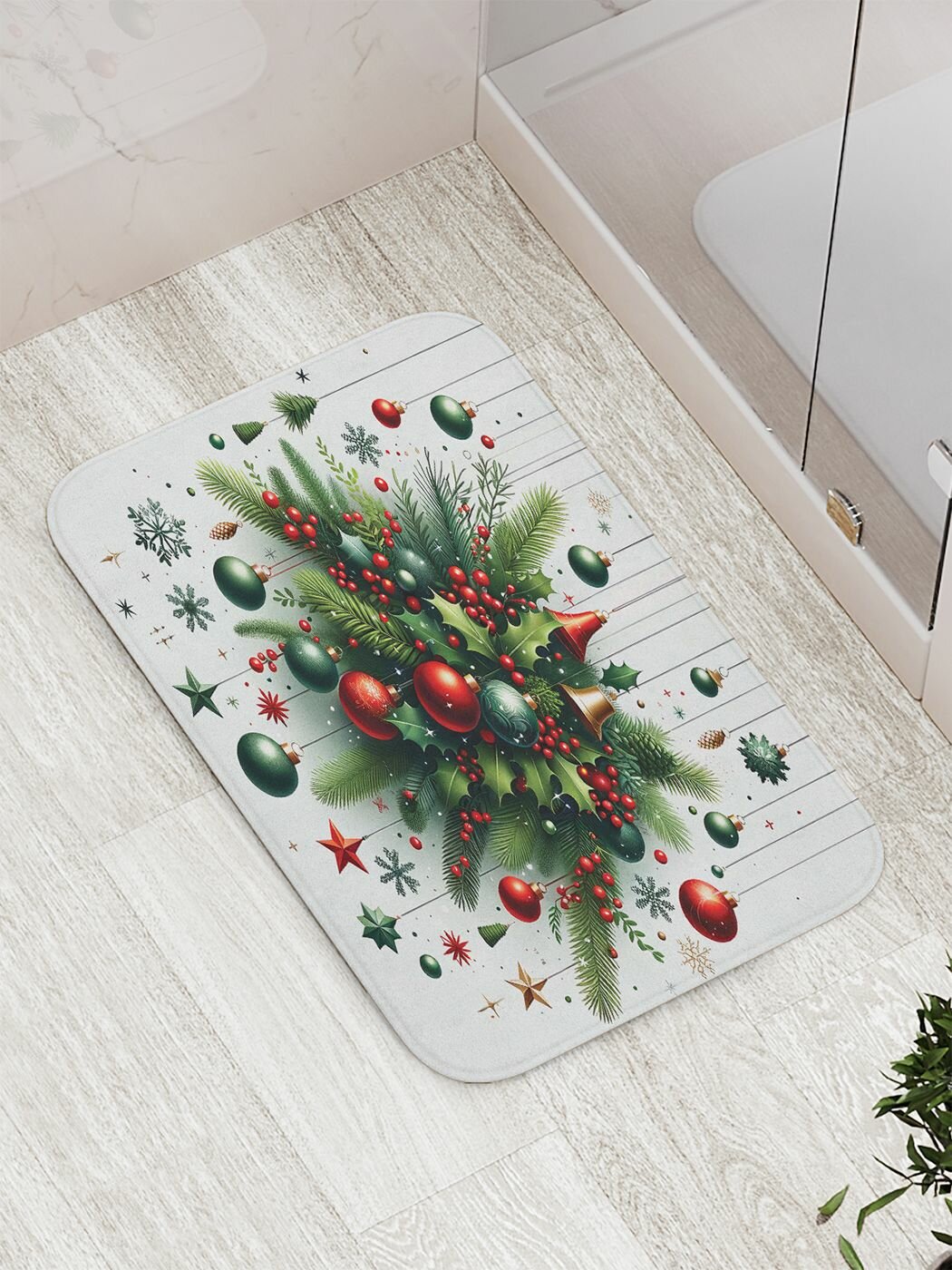 Коврик для ванной комнаты, туалета "Новогодние чудеса" противоскользящий, 52х77 см, JoyArty, серия Новый год