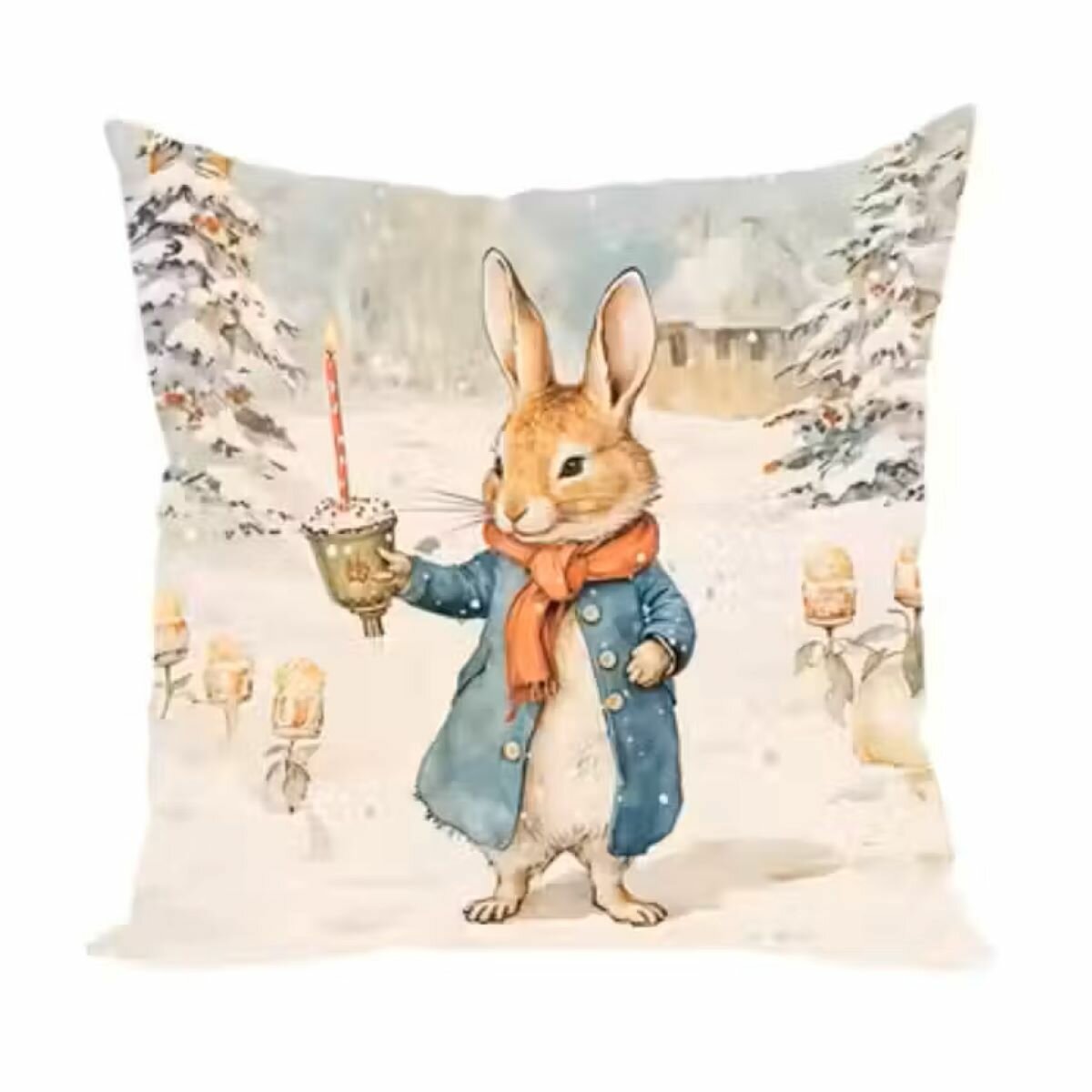 Чехол для подушки Ушастик с рождественской свечой 40х40 велюр