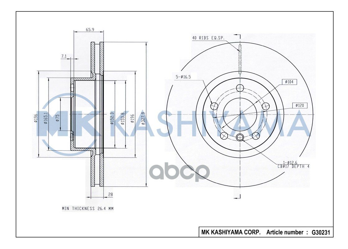 Диск тормозной передний BMW X3 F25 G30231 MK KASHIYAMA арт. G30231