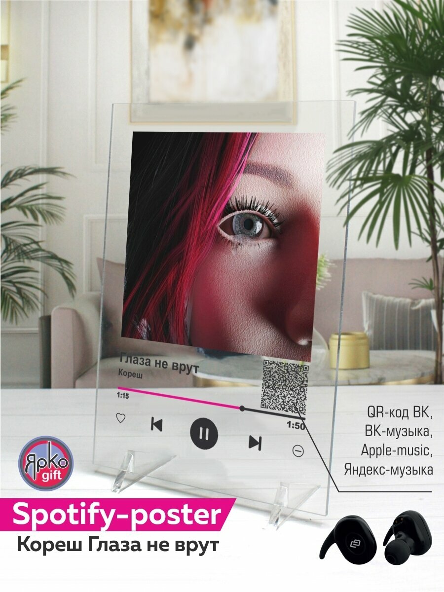 Кореш - Глаза не врут Spotify-постер 14х20 см/ музыкальная трек-пластинка/ постеры картины для интерьера на стекле/ спотифай сувенир подарок