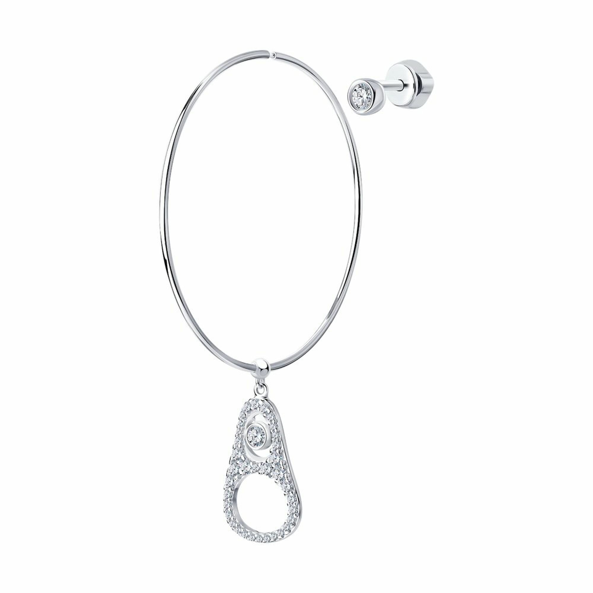 Серьги, серебро, 925 проба, родирование, фианит