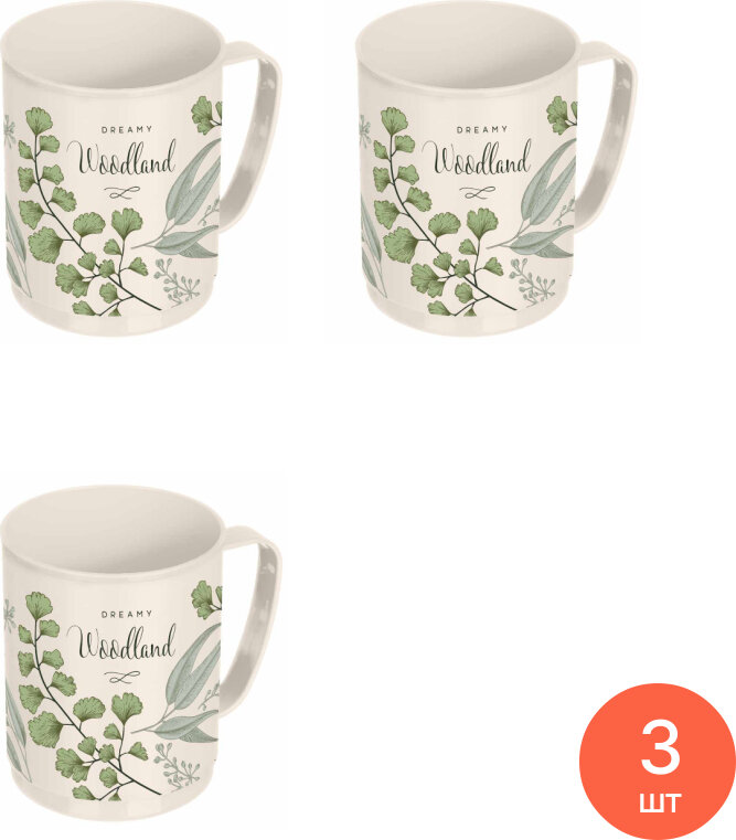 Кружка Phibo Picnic с декором полипропилен бежевая 0.4л (комплект из 3 шт)