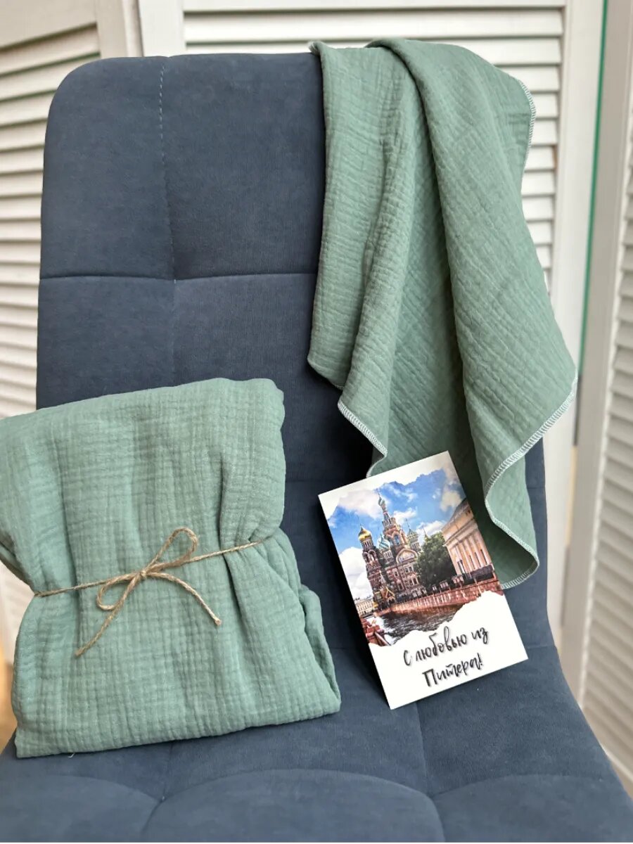 Муслиновая простынь овальная на резинке, платочек в подарок