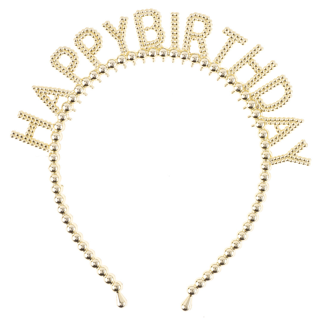Ободок, Happy Birthday, Сверкающий жемчуг, Золото, 1 шт.