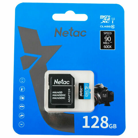 Карта памяти microSDXC 128 ГБ NETAC P500 Standard, UHS-I U3.128 Мб/с, (class 10), NT0, NT02P500PRO-128