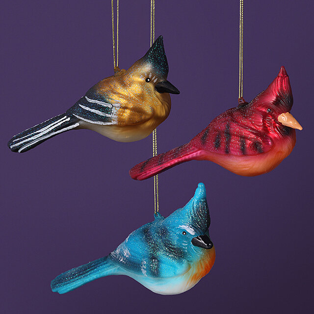 Елочные игрушки Птички Bakoli 14 см, 3 шт, стекло, Winter Deco, 4060284