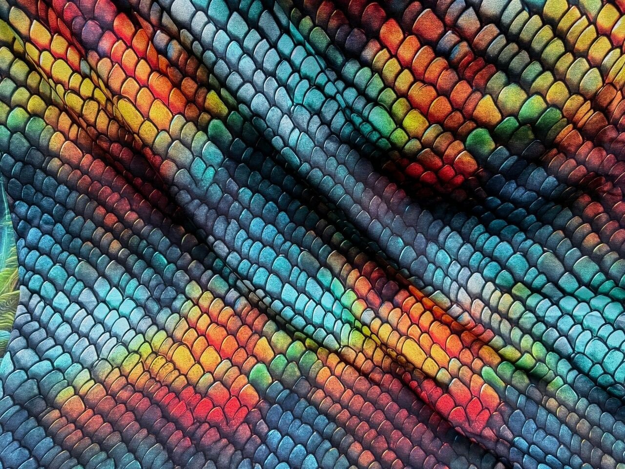 Футер 2х нитка с лайкрой "Змея на зеленом компаньон" 180см, высота 120см