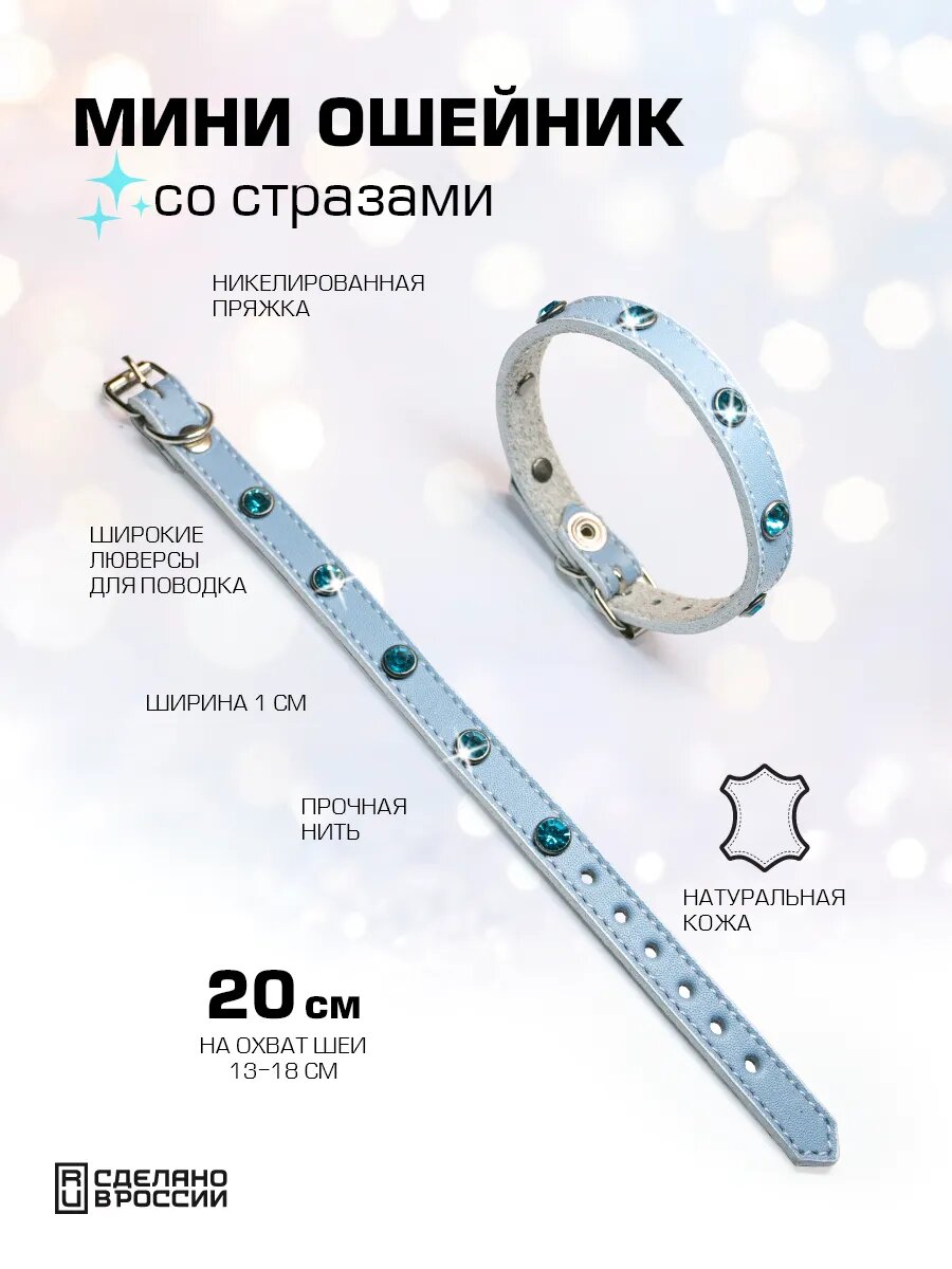 Ошейник кожаный со стразами для кошек, собак мелких пород и щенков