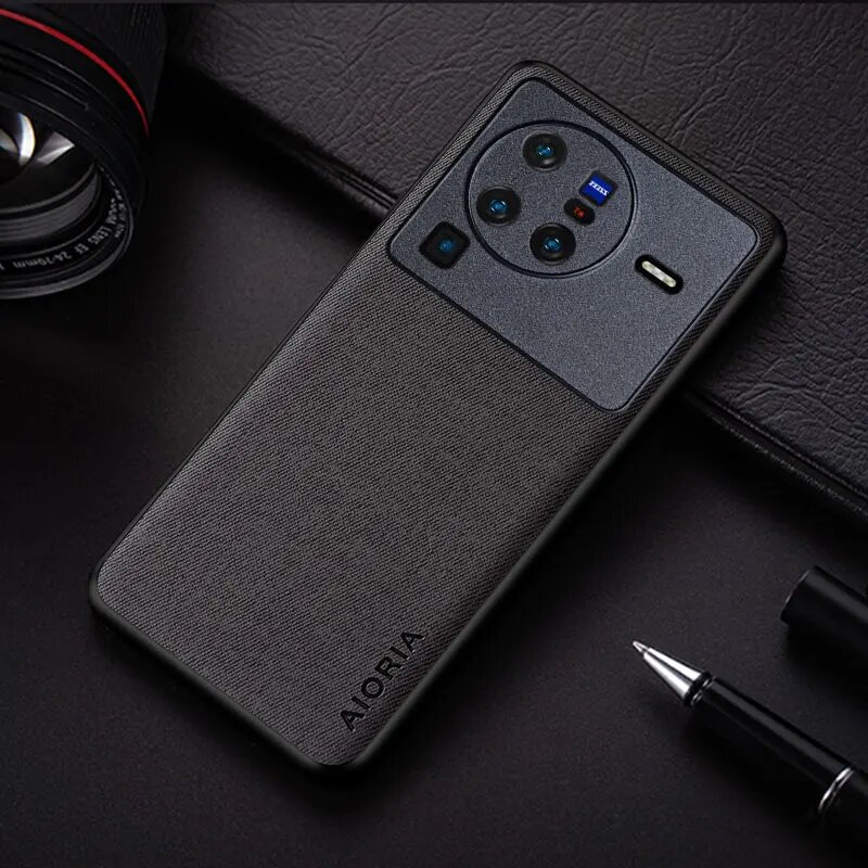 Кожаный чехол для Vivo X80 Pro черный, Dark Gray