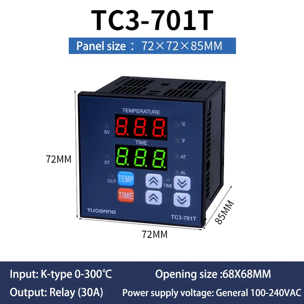 Терморегулятор цифровой TC3-701T-A, 100-240VAC