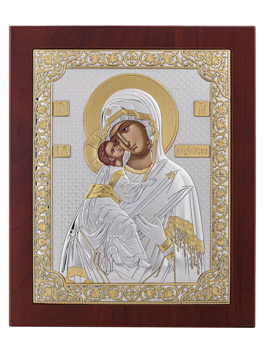 Икона серебряная, греческая Владимирская БМ, 210х260мм