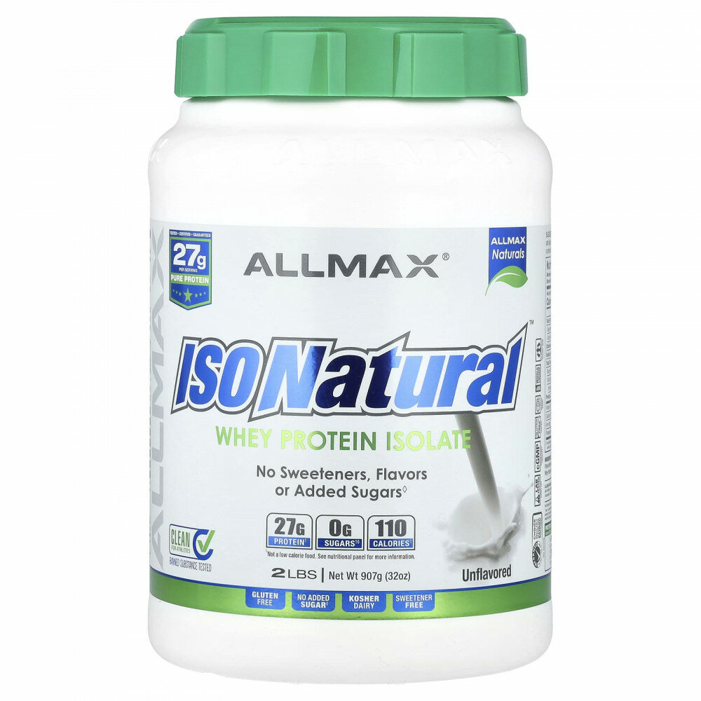 ALLMAX, ISONatural ™, изолят сывороточного протеина, без добавок, 907 г (2 фунта)
