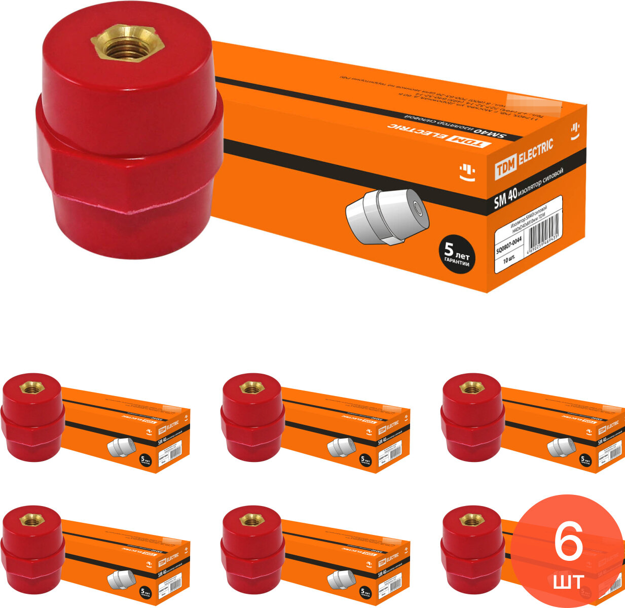 Изолятор TDM Electric / ТДМ Электрик SM-40 силовой для крепления токоведущих шин, Н40хD40хМ10мм, красный, SQ0807-0044 / электрика (комплект из 6 шт)