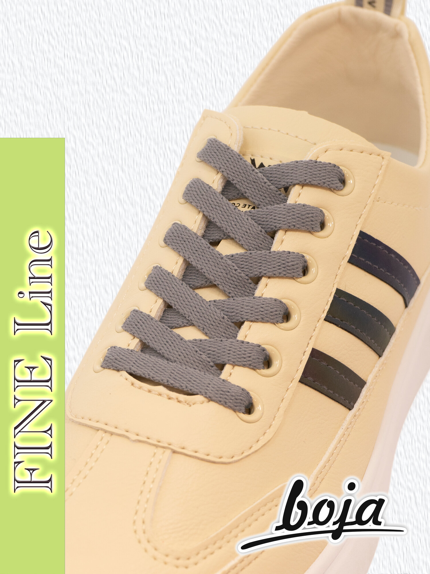 Шнурки для обуви BOJA (FINE), плоские, 120 см, серые, для кроссовок, НЕ эластичные, НЕ резиновые, без фиксаторов