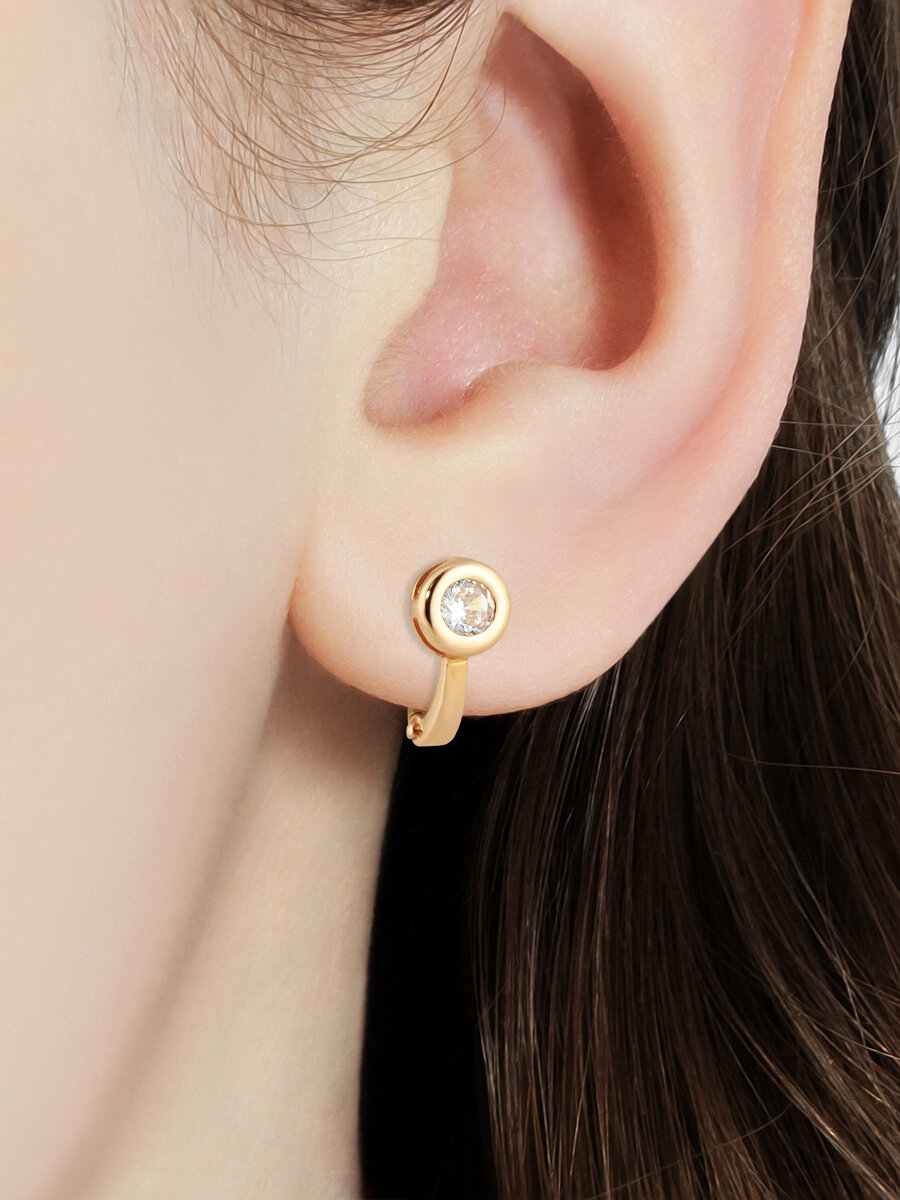 Серьги двусторонние, красное золото, 585 проба, фианит