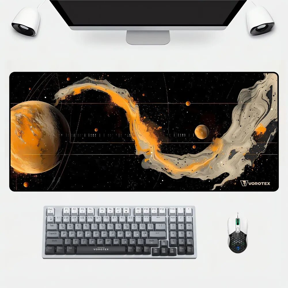Игровой коврик VOROTEX XXL, 90х40 см, 4 мм, Orange planet on black (Оранжевая планета на черном)