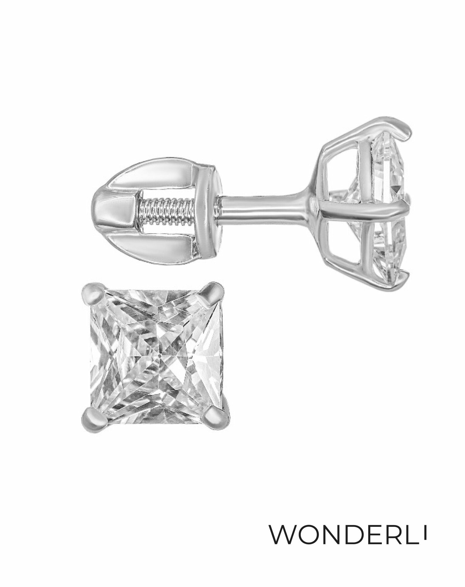 Серьги пусеты, серебро, 925 проба, родирование, фианит