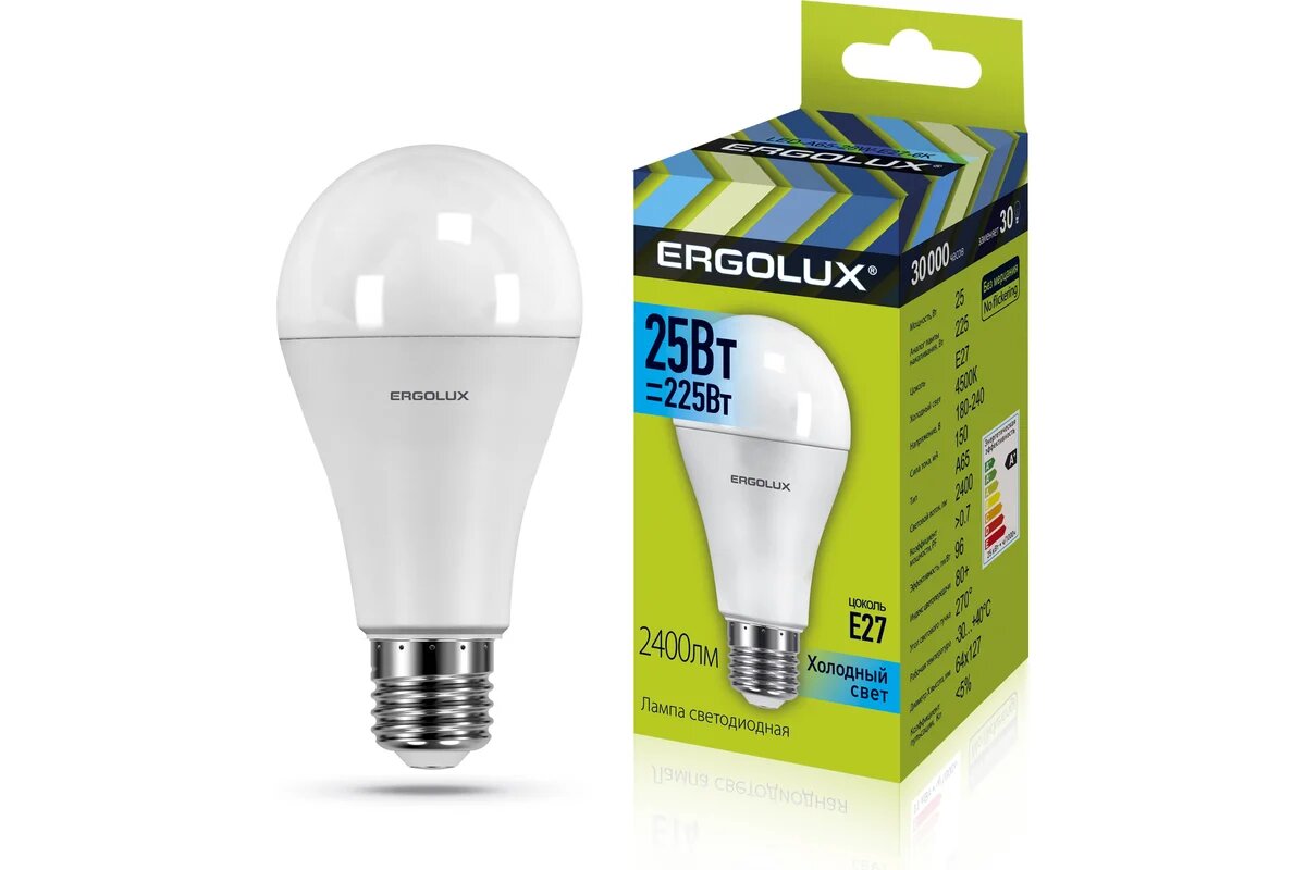 Ergolux LED-A65-25W-E27 4500K 180-240В светодиодная лампа 25Вт E27 для жилых помещений