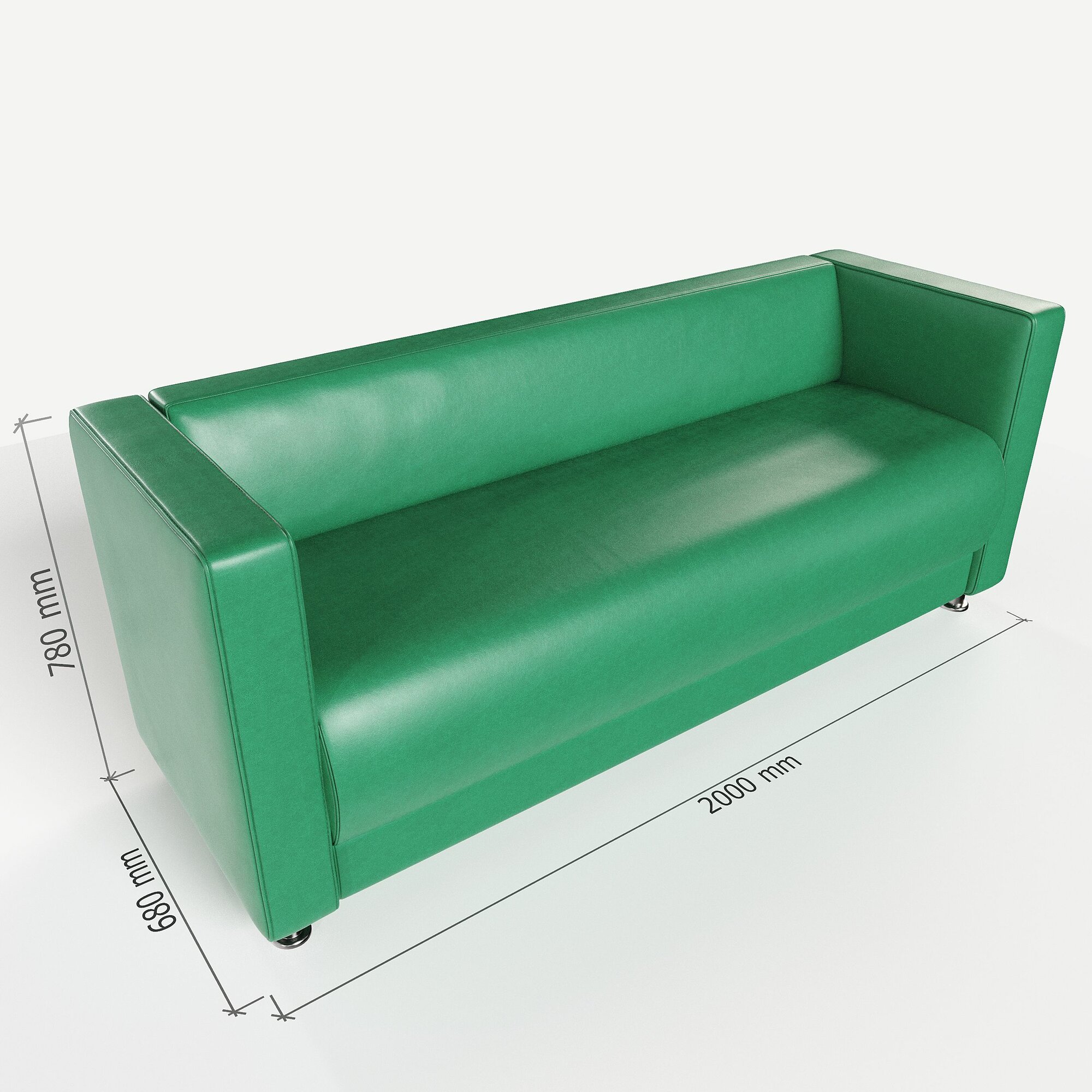 Диван прямой офисный из эко кожи с подлокотниками Пауза (Зеленый 200)