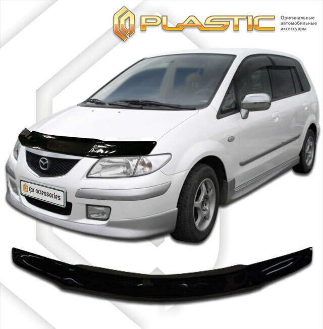 Дефлектор капота Mazda Premacy 1999-2005 Черный глянцевый СА Пластик