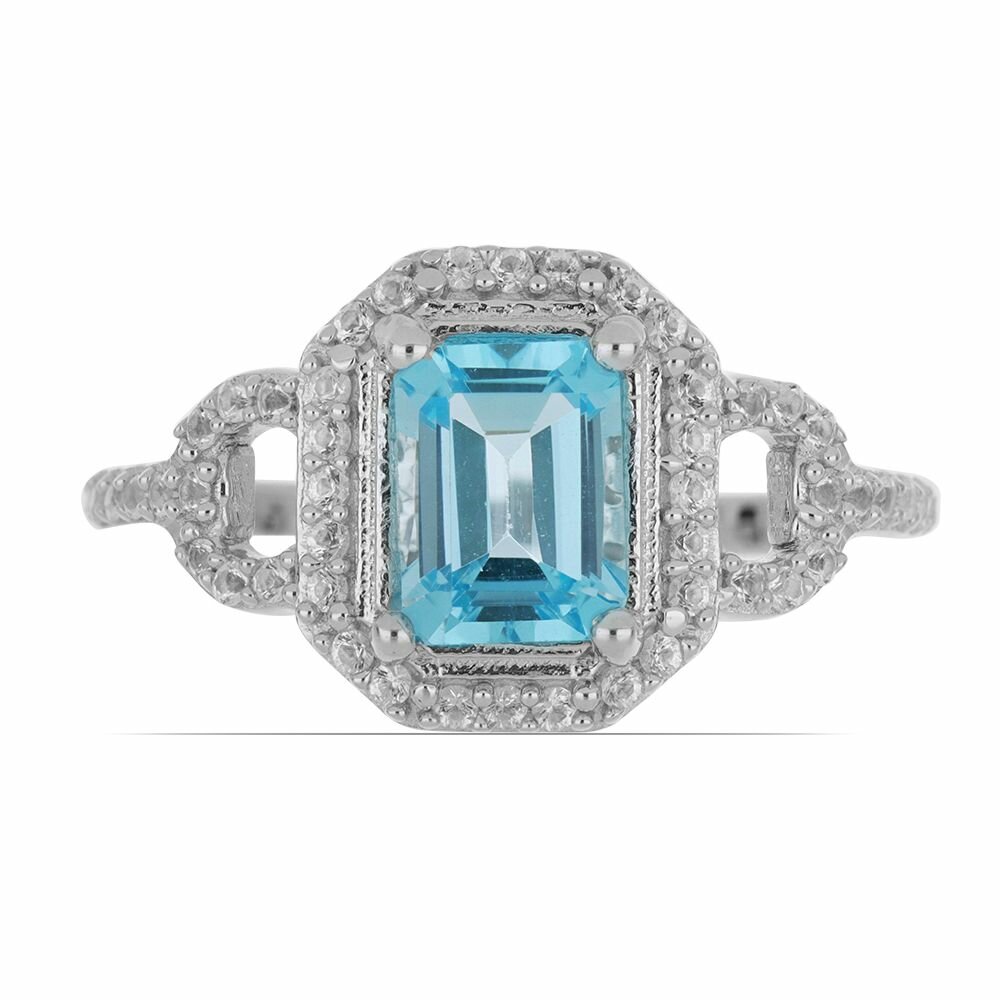 Кольцо, серебро, 925 проба, родирование, циркон, топаз