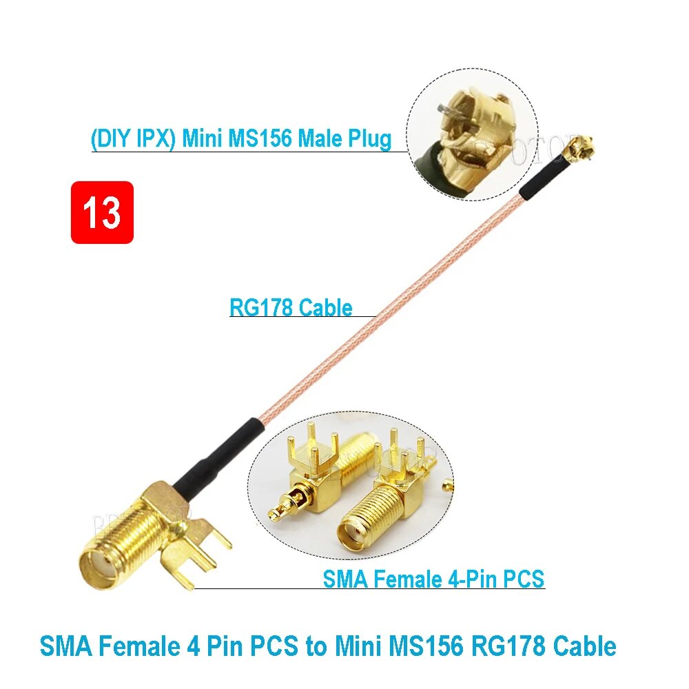 BEVOTOP Кабель RG178 MS156 - SMA 50CM, 4P SMA F to MS156