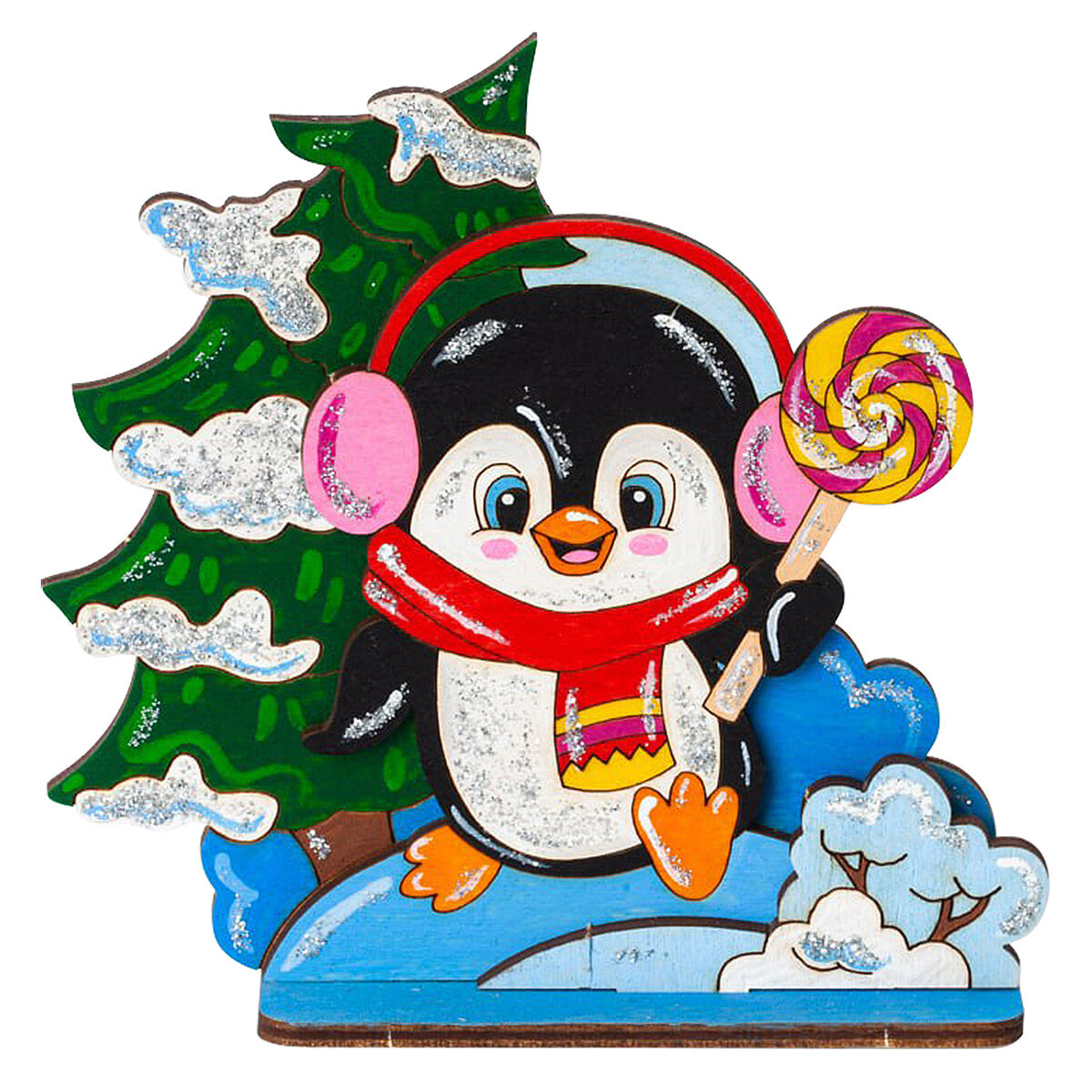 Lori Роспись по дереву Новогодний сувенир Пингвинёнок Фнн-053-UN96 - ручная работа