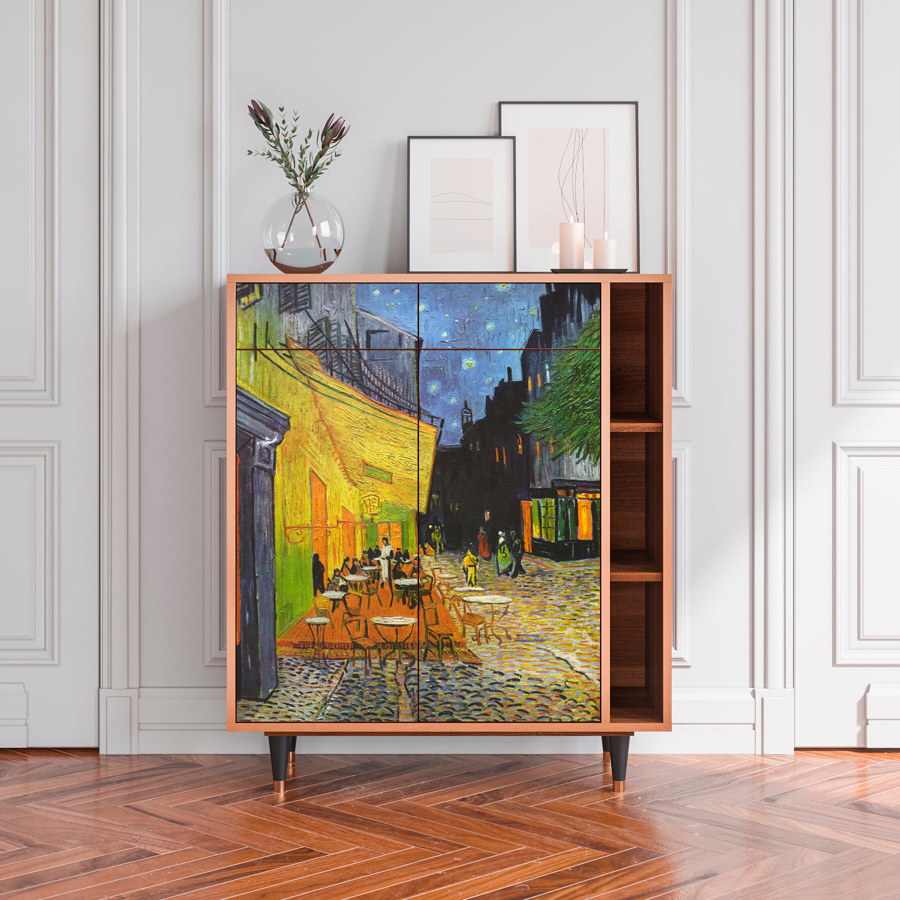 Комод - STORYZ - BS6 Café Terrace at Night by Vincent van Gogh, Размер - 94 x 110 x 41 см, Цвет корпуса - , Орех