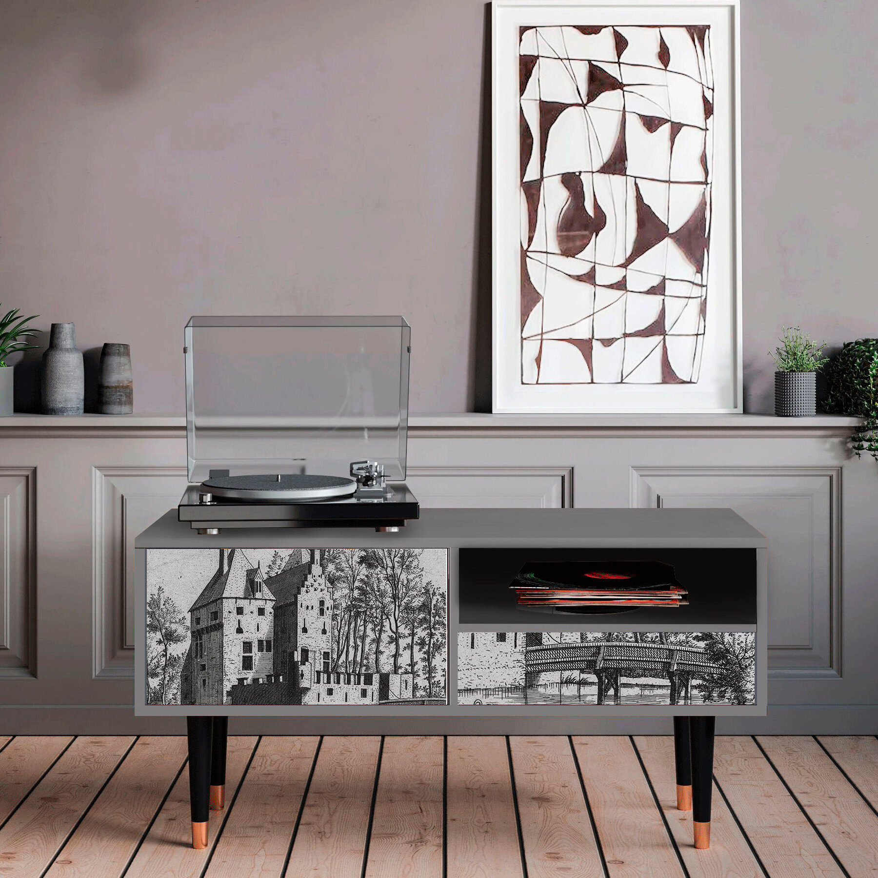 ТВ-Тумба - STORYZ - T3 Castle with Lift Bridge by Pieter Breugel , Размер - 115 x 59 x 48 см, Цвет корпуса - , Серый