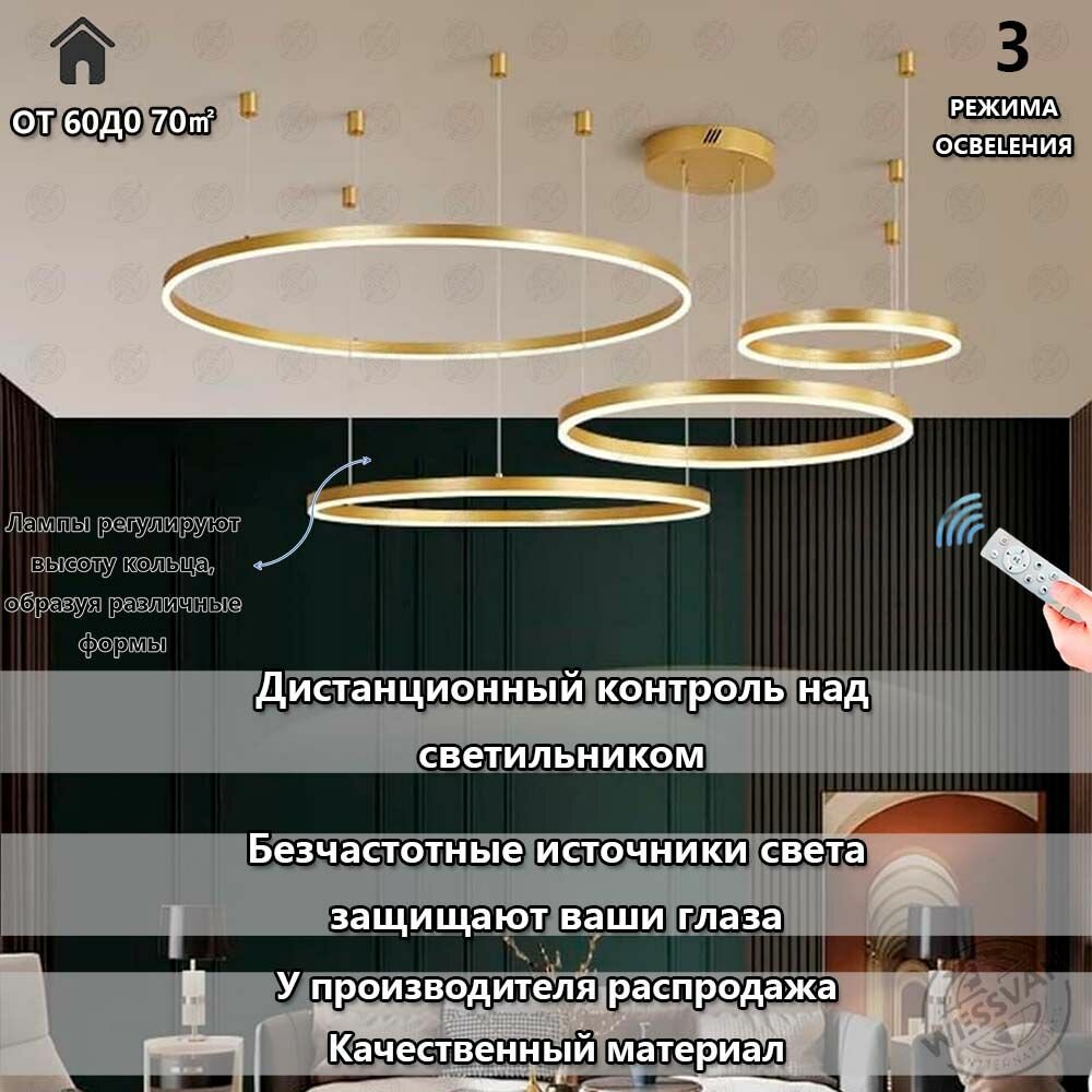 Современная светодиодная кольцевая подвесная люстра, для гостиной, золотистая, круги 20см 40см 60см 80см